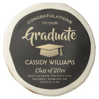 Black and Gold Congrats Graduation Party Food Idea Sugar Cookie | Zazzle