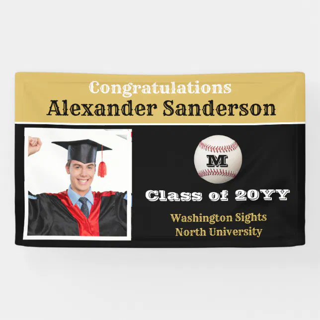 Black and Gold Congratulations Baseball Graduation Banner | Zazzle