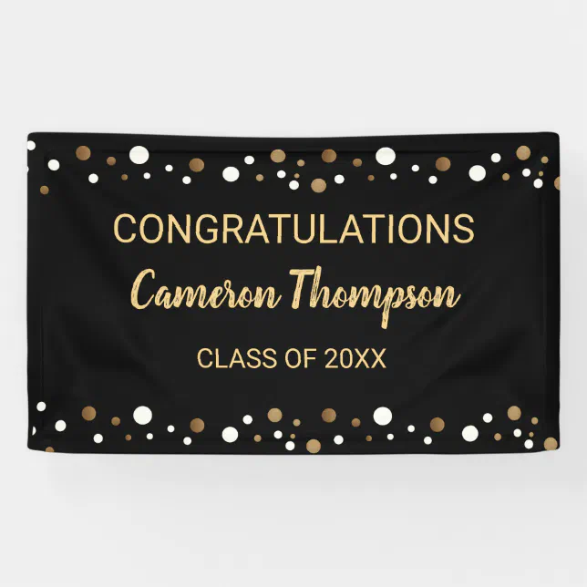 Black and Gold Congratulations Graduation Custom Banner | Zazzle