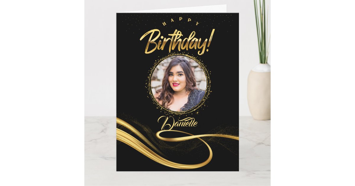 Black And Gold Custom Photo Elegant Birthday Card Zazzle