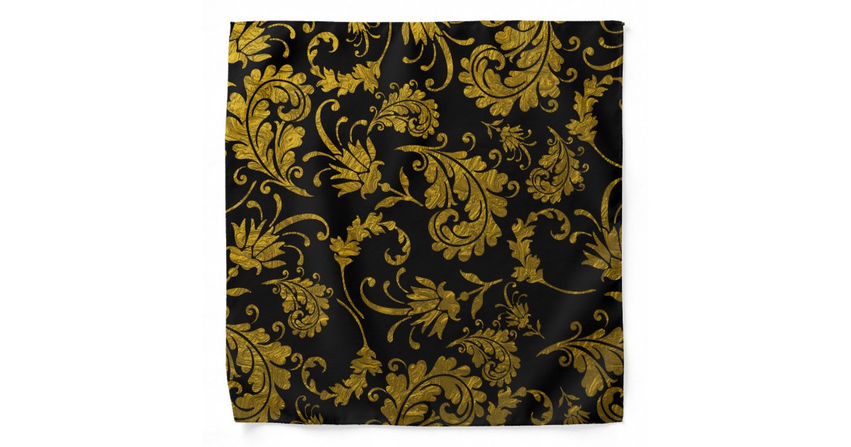 Black And Gold Damask Pattern Bandana | Zazzle