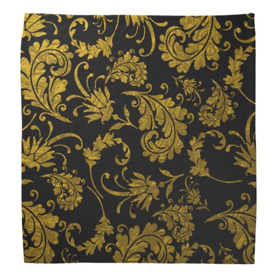 Black And Gold Damask Pattern Bandana | Zazzle.com