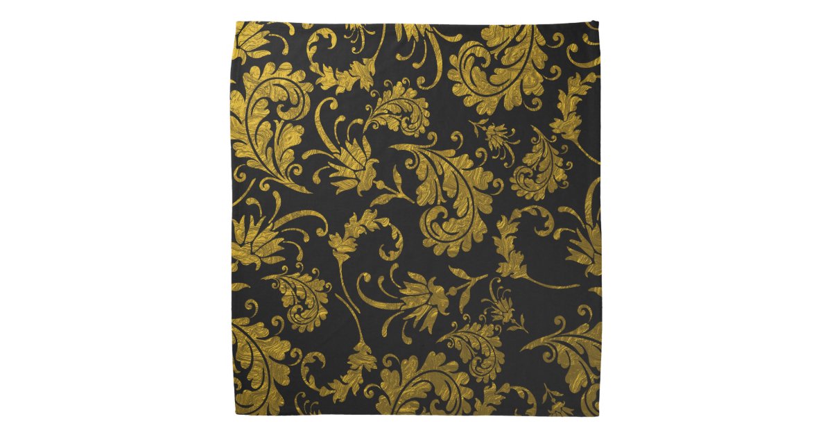 Black And Gold Damask Pattern Bandana | Zazzle.com
