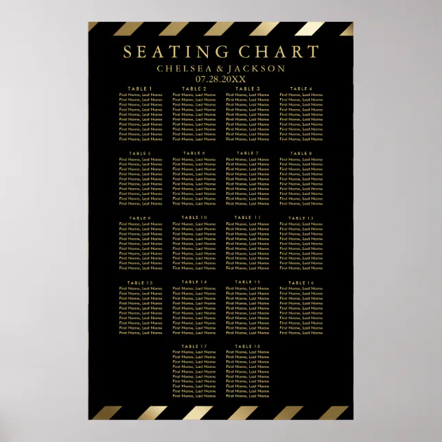 Black and Gold Diagonal Stripes - 18 Seating Chart | Zazzle