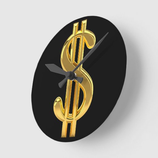 Black and Gold Dollar Sign Clock | Zazzle