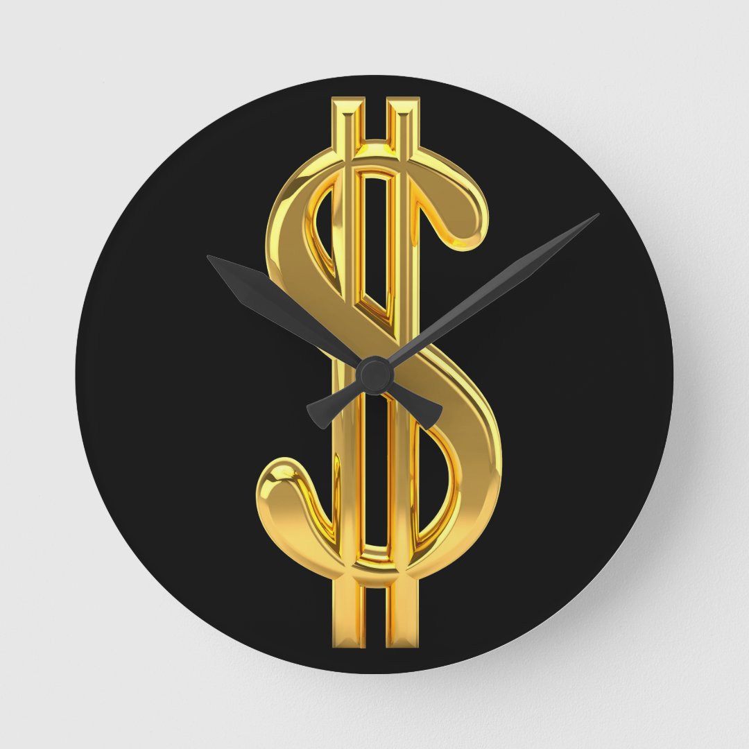 Black and Gold Dollar Sign Clock | Zazzle