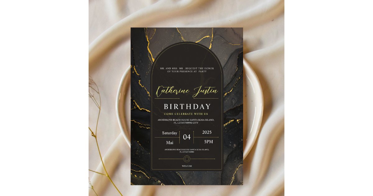 Black and Gold Elegant Luxury Chic marble party Invitation | Zazzle