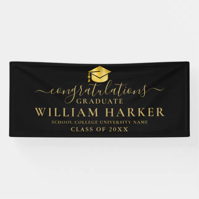 Black And Gold Elegant Modern Script Graduation Banner | Zazzle