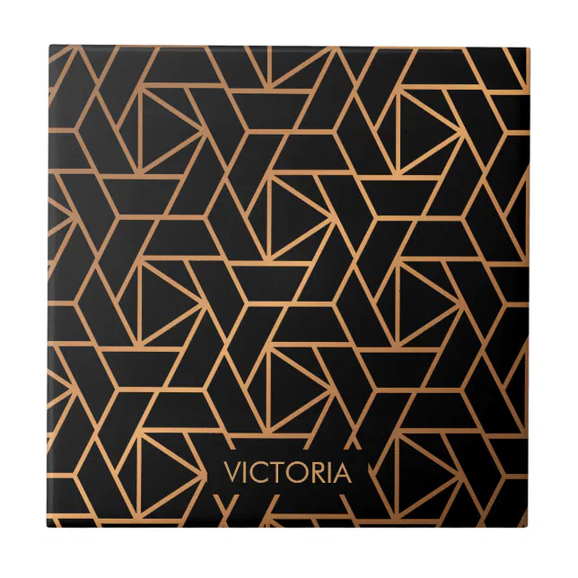 Black and Gold Elegant Pattern Ceramic Tile | Zazzle
