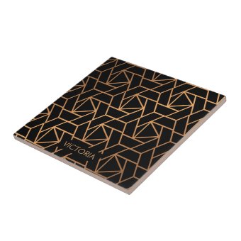 Black and Gold Elegant Pattern Ceramic Tile | Zazzle