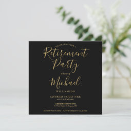 Black And Gold Elegant Script Retirement Party Invitation | Zazzle