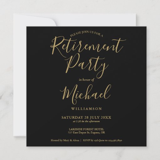 Black And Gold Elegant Script Retirement Party Invitation | Zazzle