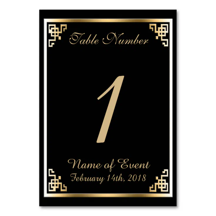 Black and Gold Elegant Table Number Card | Zazzle