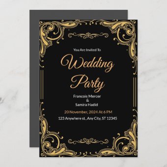 Black and Gold Elegant Wedding Party Invitation | Zazzle