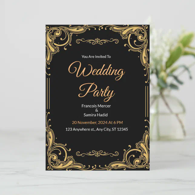 Black and Gold Elegant Wedding Party Invitation | Zazzle