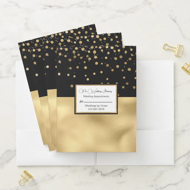 Black and Gold Elegant Wedding Planner Pocket Folder | Zazzle