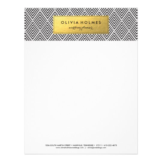 Black and Gold Faux Foil Chevron Letterhead | Zazzle.com