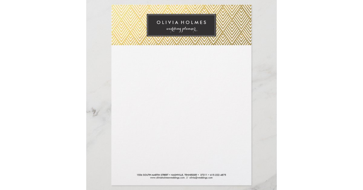 Black and Gold Faux Foil Chevron Letterhead | Zazzle