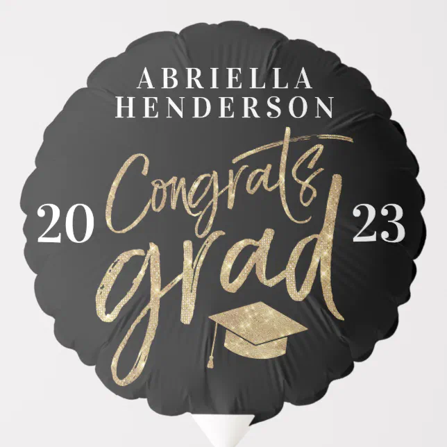 Black and Gold Faux Glitter Graduation Balloon | Zazzle