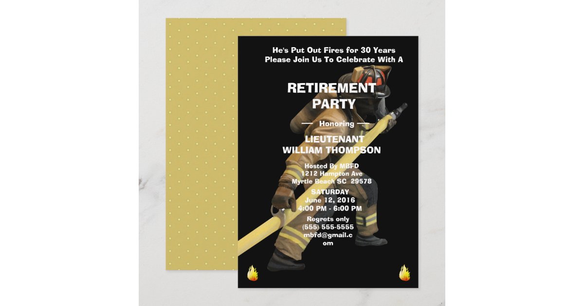 Black and Gold Firefighters Retirement Party Invitation | Zazzle