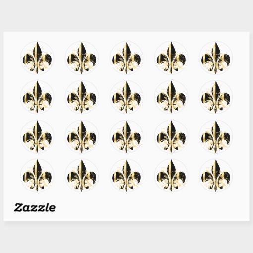 Black and Gold Fleur de Lis Classic Round Sticker | Zazzle