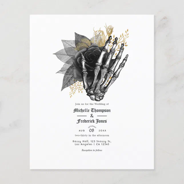Black and Gold Floral Gothic Wedding Invitation Flyer | Zazzle