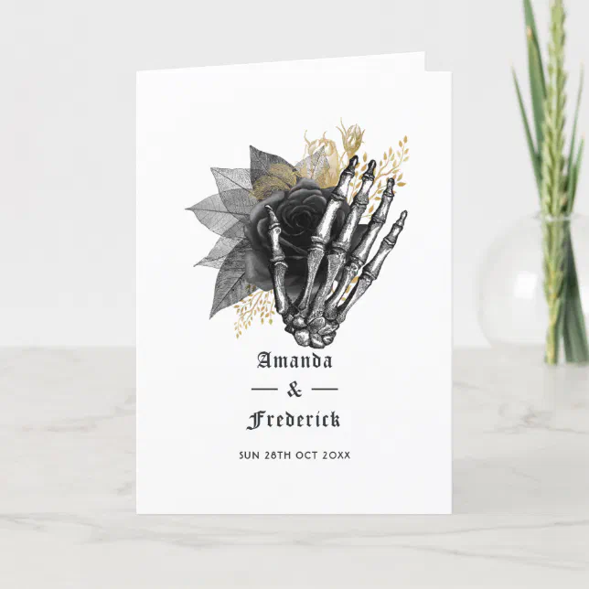 Black and Gold Floral Skeleton Gothic Wedding Program | Zazzle