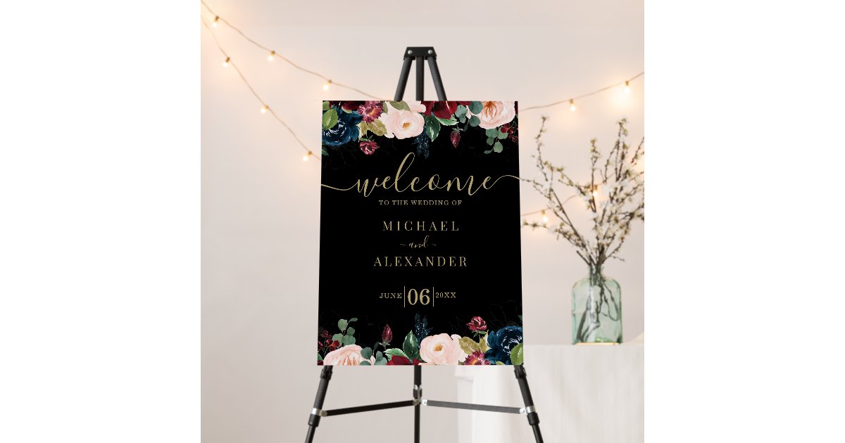 Black and Gold Floral Welcome Sign | Zazzle