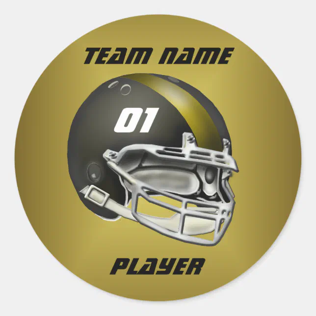 Black and Gold Football Helmet Classic Round Sticker | Zazzle
