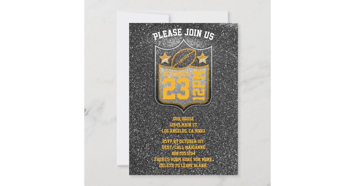Black and Gold Football Team Colors Quarterback Invitation | Zazzle