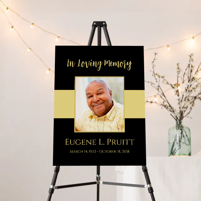 Black and Gold Funeral Memorial Photo Poster Board | Zazzle