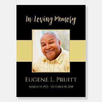 Black and Gold Funeral Memorial Photo Poster Board | Zazzle