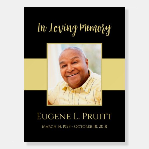 Black and Gold Funeral Memorial Photo Poster Board | Zazzle
