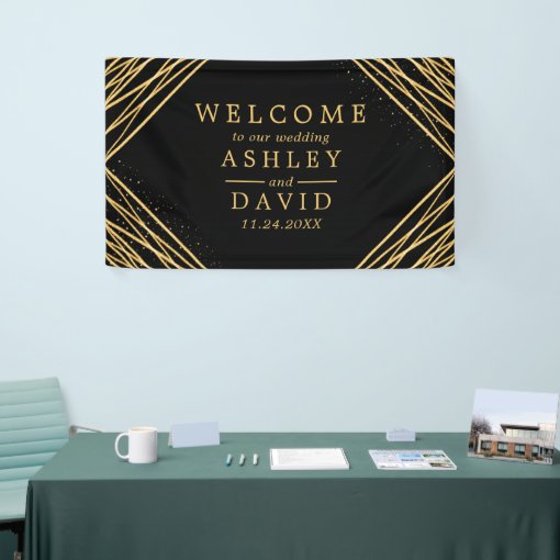 Black And Gold Geometric Wedding Welcome Banner | Zazzle