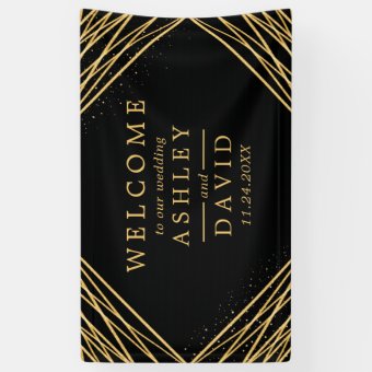 Black And Gold Geometric Wedding Welcome Banner | Zazzle