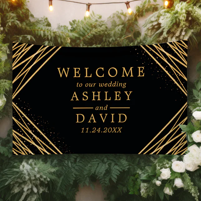 Black And Gold Geometric Wedding Welcome Banner | Zazzle