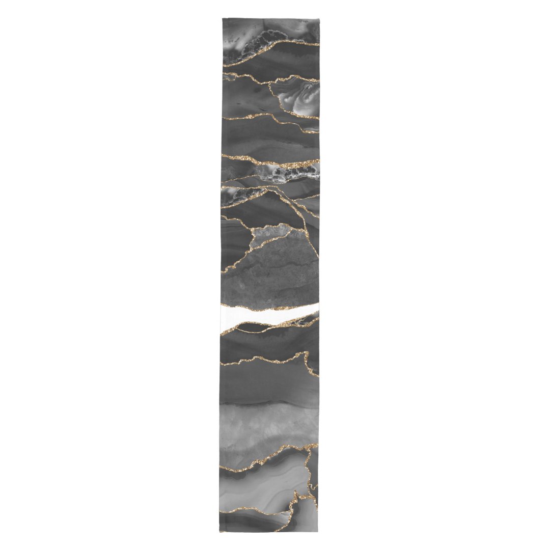 Black and Gold Glitter Agate Medium Table Runner | Zazzle