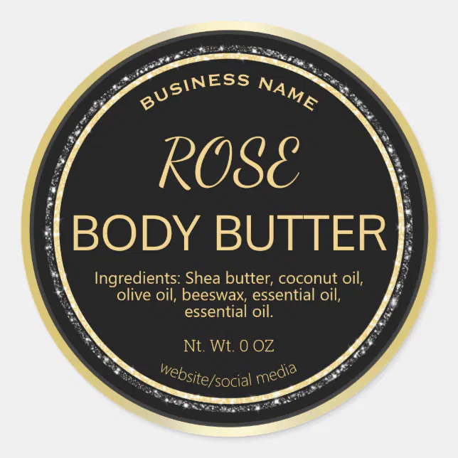 Black And Gold Glitter Body Butter Product Labels | Zazzle
