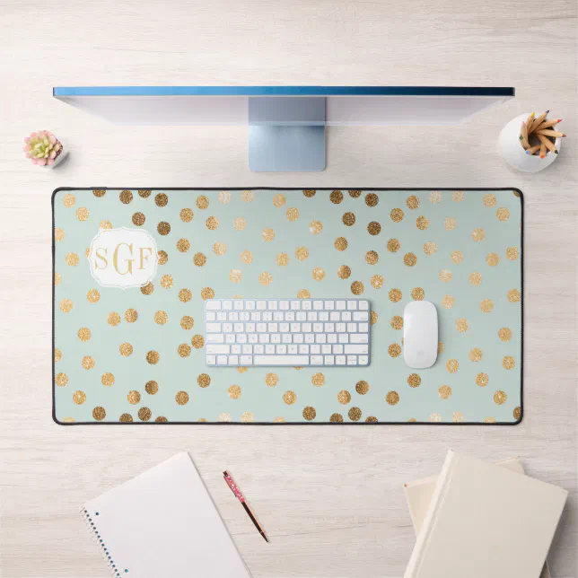 Black and Gold Glitter Dot Patterned Desk Mat | Zazzle