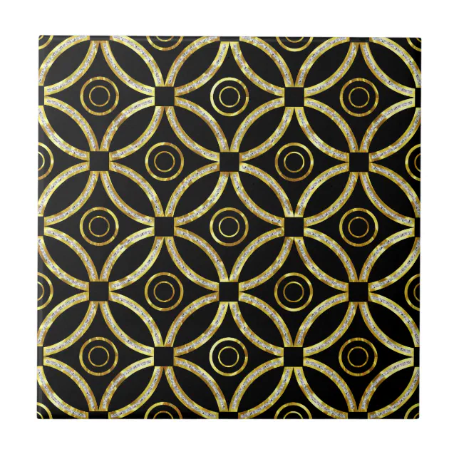 Black And Gold Glitter Geometric Pattern Tile | Zazzle