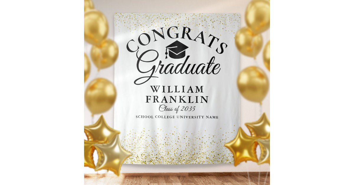 Black And Gold Glitter Graduation Photo Backdrop | Zazzle