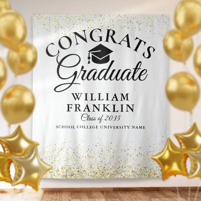 Black And Gold Glitter Graduation Photo Backdrop | Zazzle