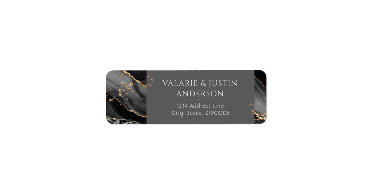 Black and Gold Glitter Marble Wedding Label | Zazzle
