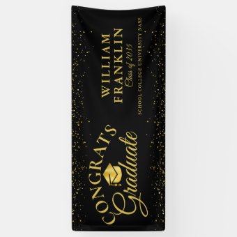 Black And Gold Glitter Modern Graduation Banner | Zazzle