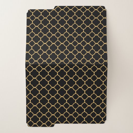 Black and Gold Glitter Quatrefoil File Folder | Zazzle