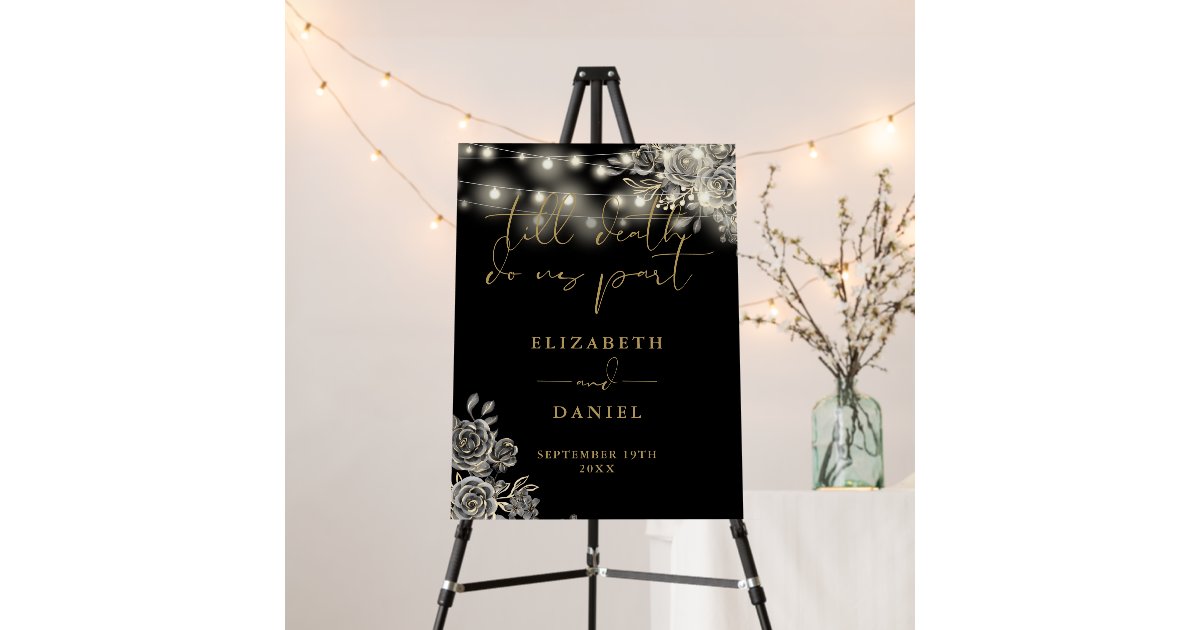 Black And Gold Goth Roses Lights Wedding Sign | Zazzle