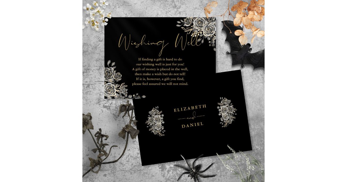 Black And Gold Gothic Floral Wishing Well Wedding Enclosure Card | Zazzle