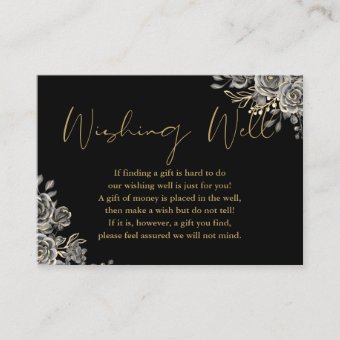 Black And Gold Gothic Floral Wishing Well Wedding Enclosure Card | Zazzle