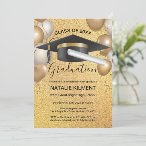 Black and Gold Graduate Cap Graduation Party Invitation | Zazzle