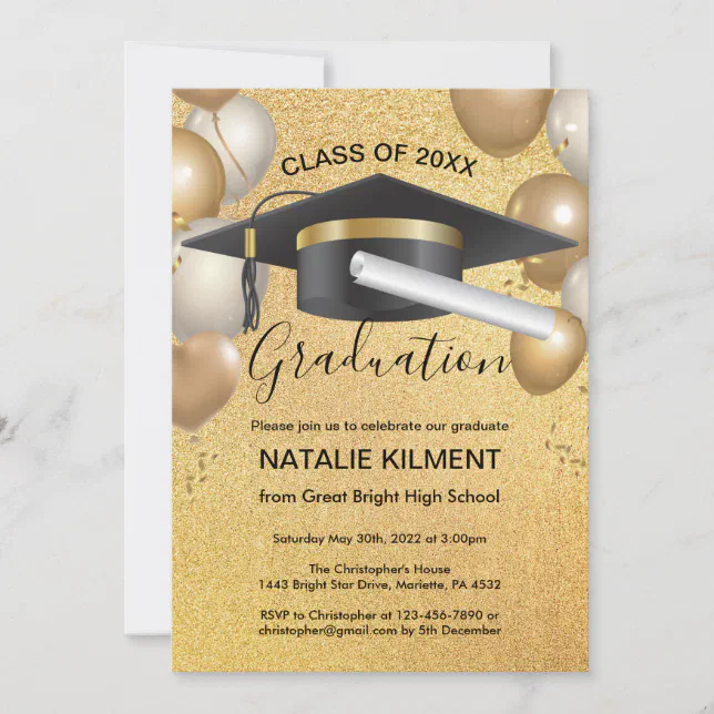 Black and Gold Graduate Cap Graduation Party Invitation | Zazzle